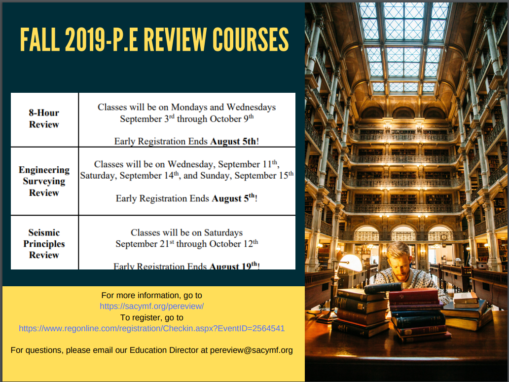 Fall 2019 PE Review Courses – ASCE SACRAMENTO YOUNGER MEMBERS FORUM (YMF)